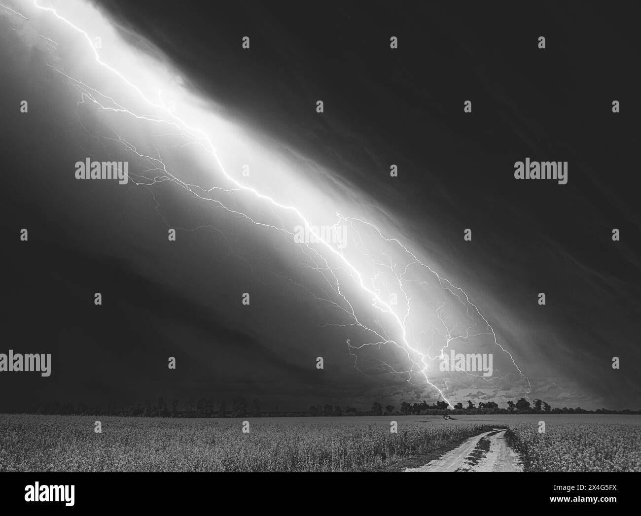 Dramatic Rain Sky With Rain Clouds On Horizon Above Rural Landscape ...