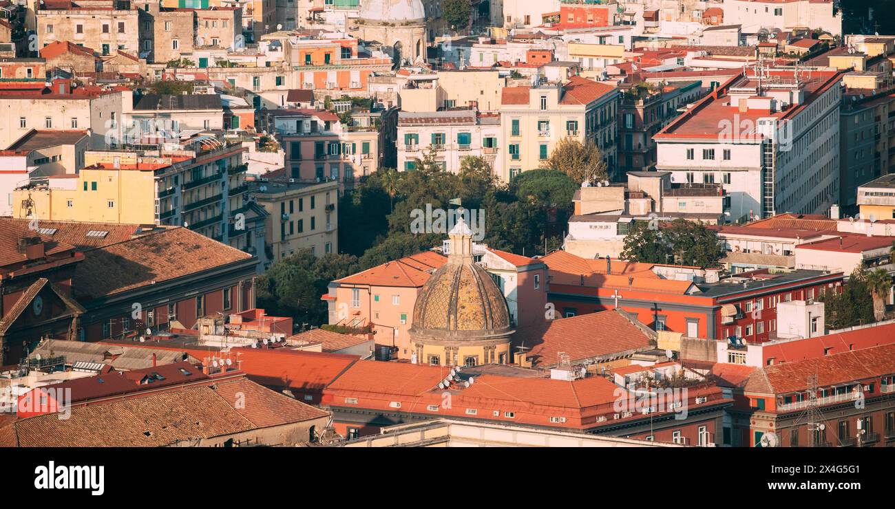 Naples, Italy. Top View Cityscape Skyline With Famous Landmarks In ...