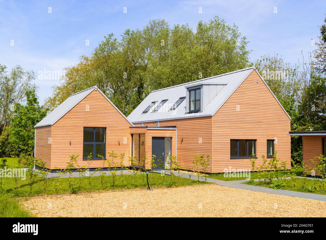 Detached modern wood larch clad new build home with a standing seam ...