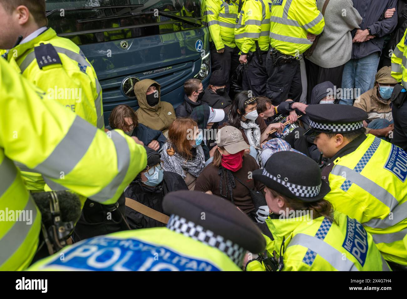 London / UK. 02 May 2024. Protestors block High street in Peckham ...