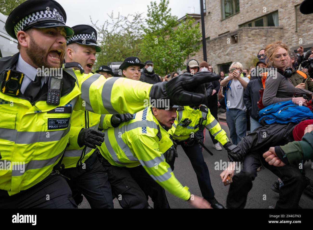 London / UK. 02 May 2024. Protestors block High street in Peckham ...
