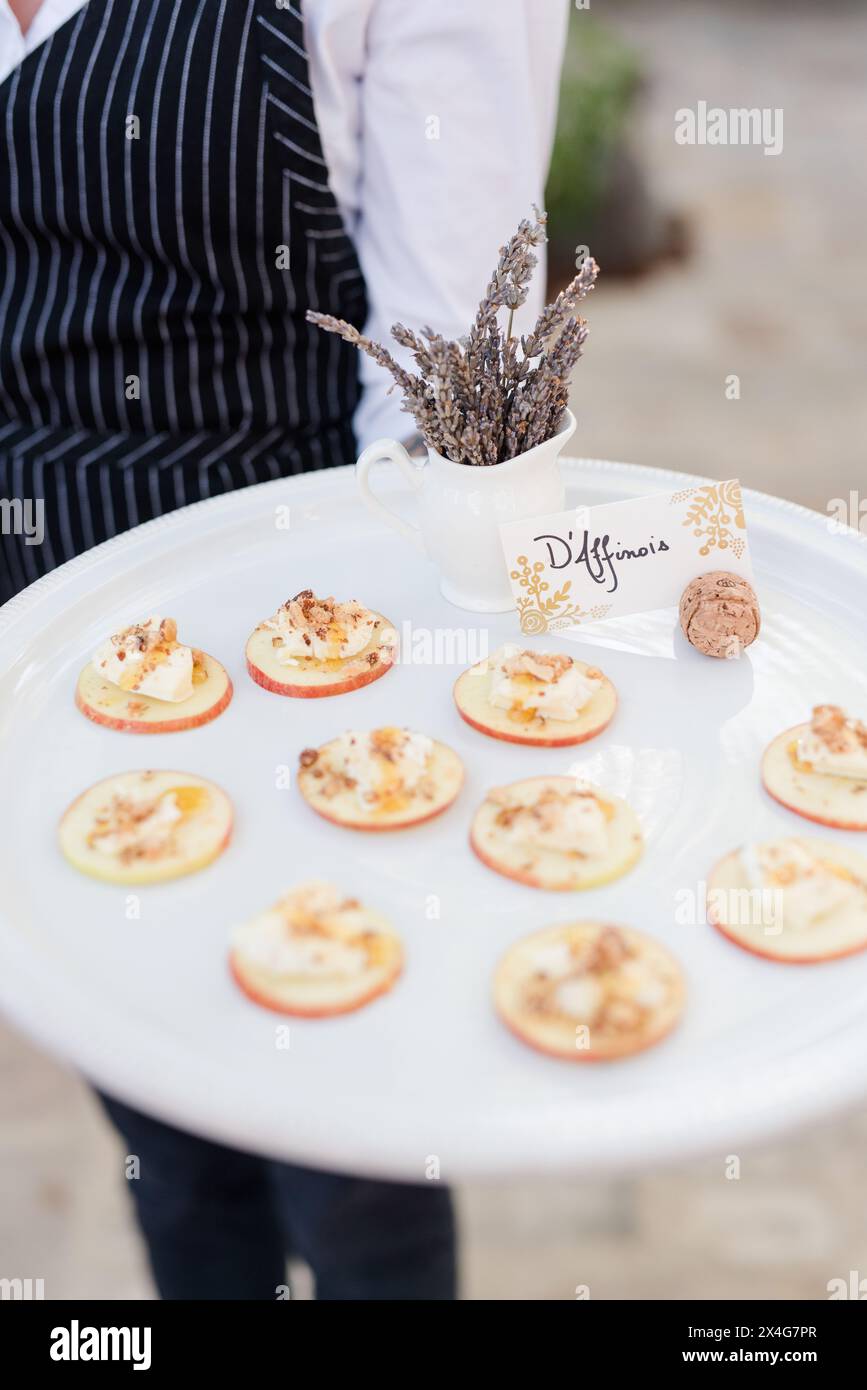 Elegant apple and cheese canapés served at an upscale event Stock Photo ...