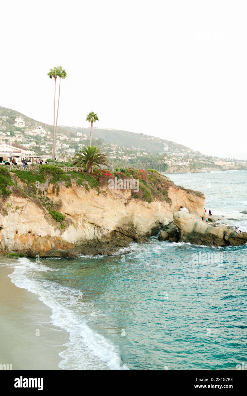 Cliffside beach with palm trees and hillside homes Stock Photo - Alamy
