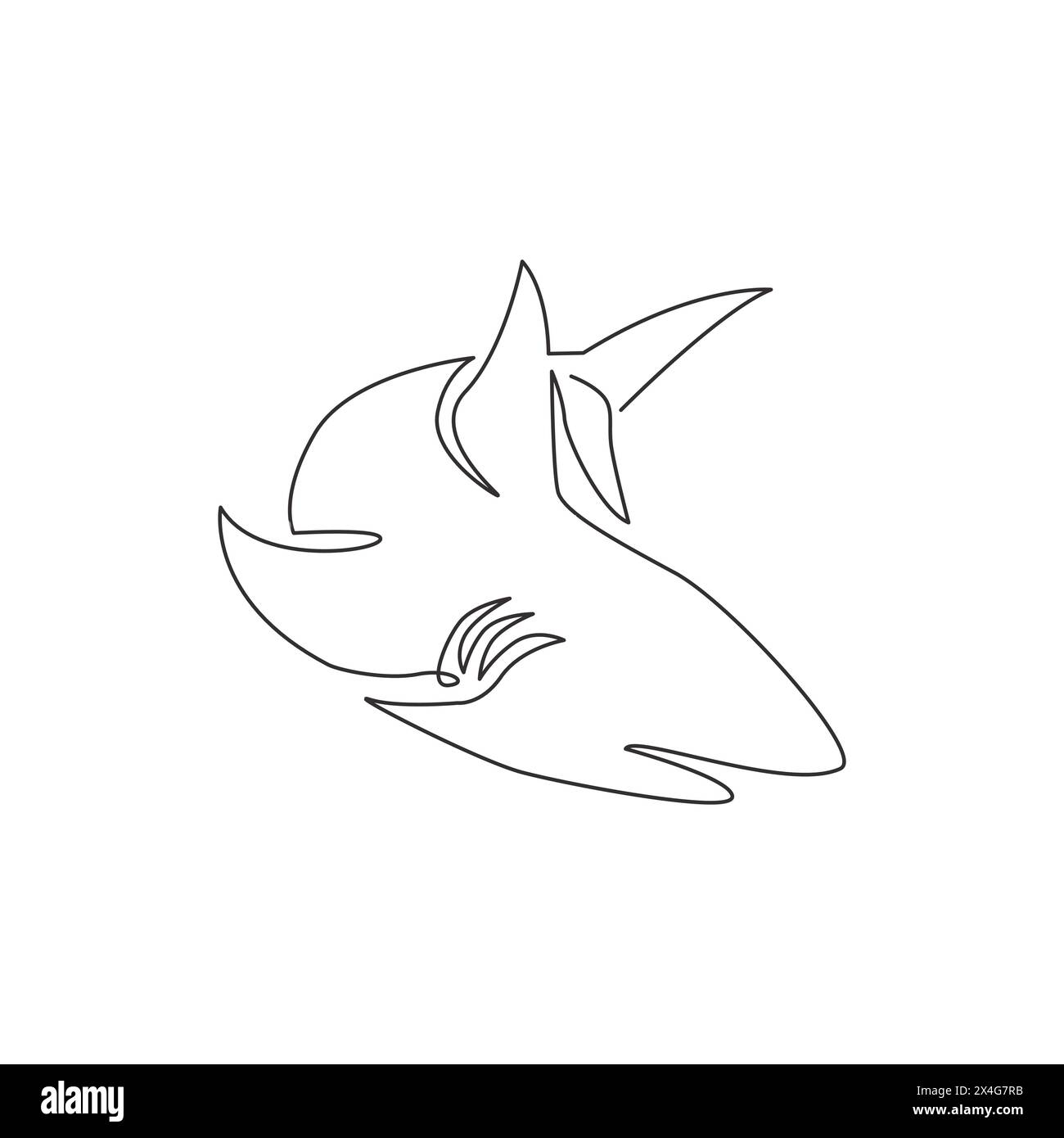 Single continuous line drawing of aggressive shark for nature adventure ...