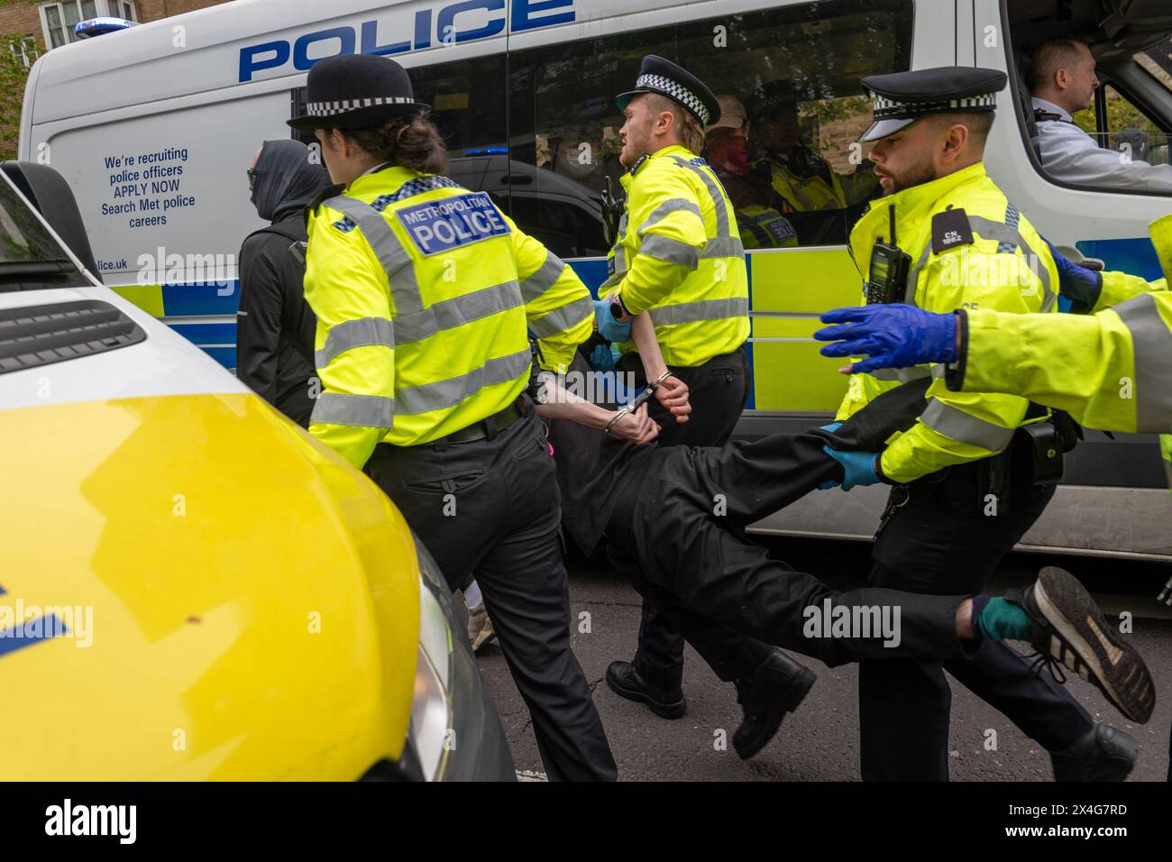 London / UK. 02 May 2024. Protestors block High street in Peckham ...
