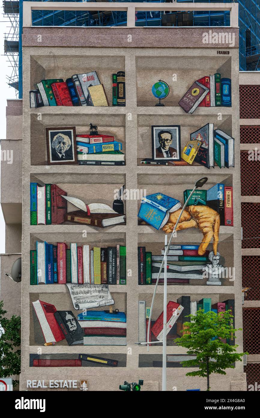 Large mural of side of building about books, writers, literature ...