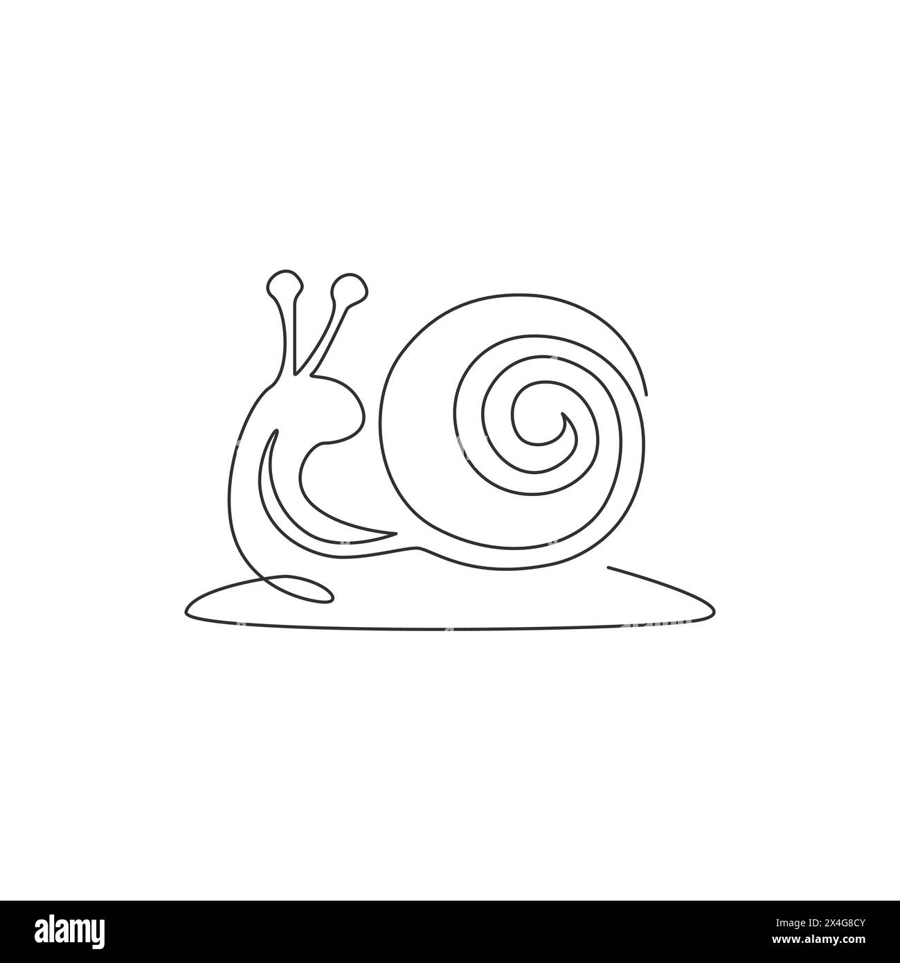 Single continuous line drawing of exotic snail with spiral shell mascot ...