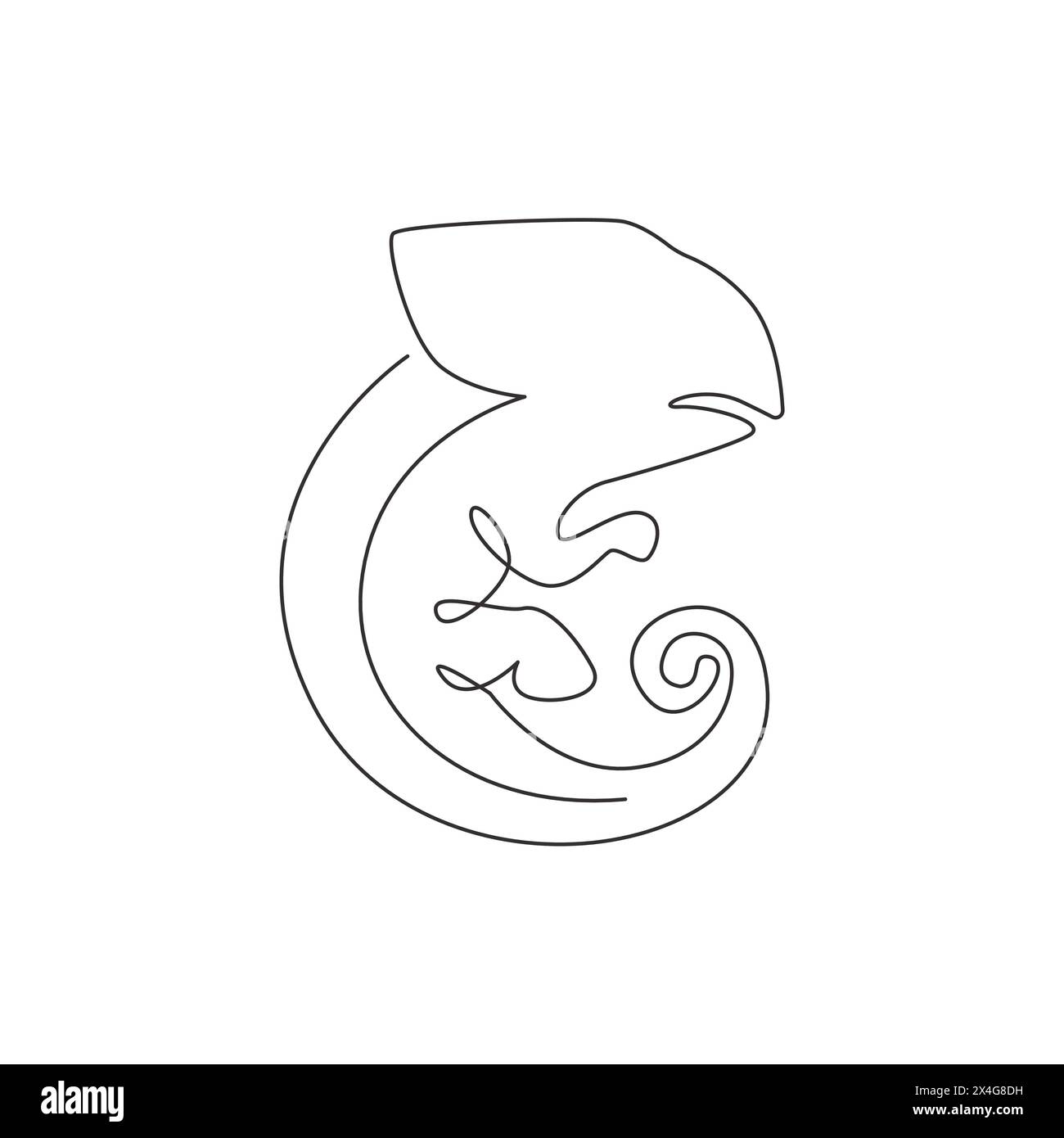 Single continuous line drawing of exotic chameleon mascot concept for ...