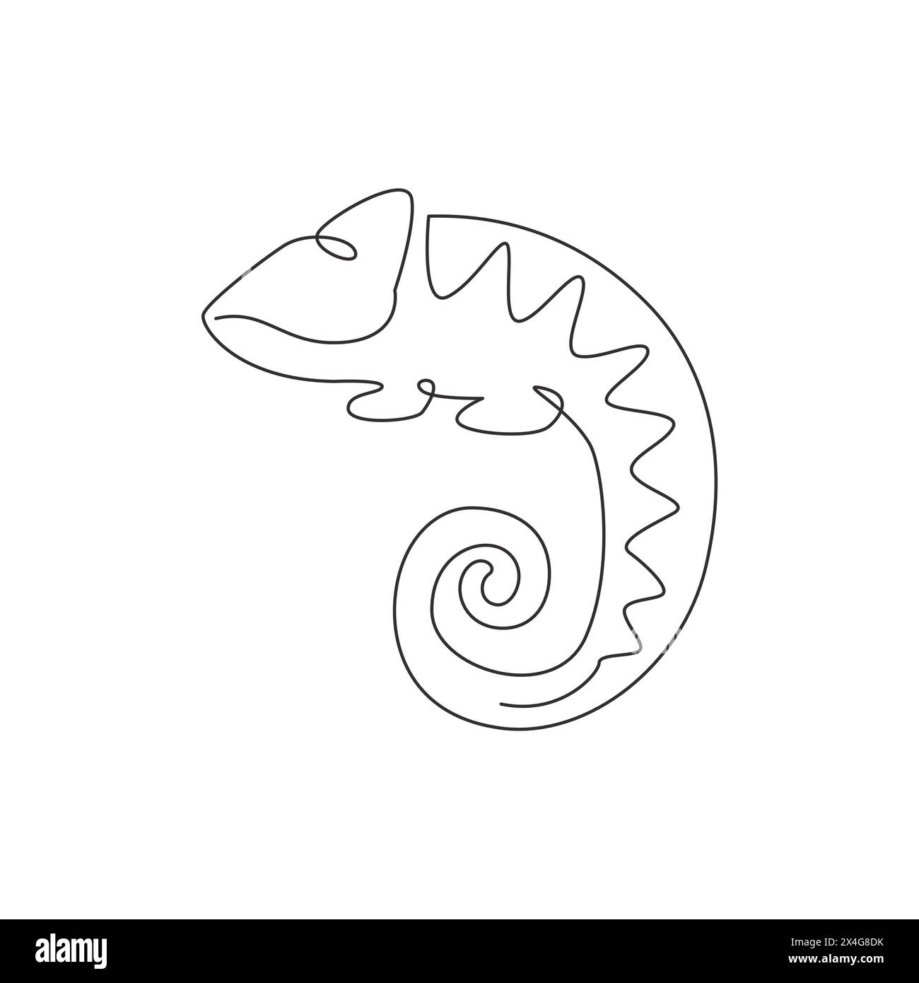One continuous line drawing of beauty chameleon with spiral tail mascot ...
