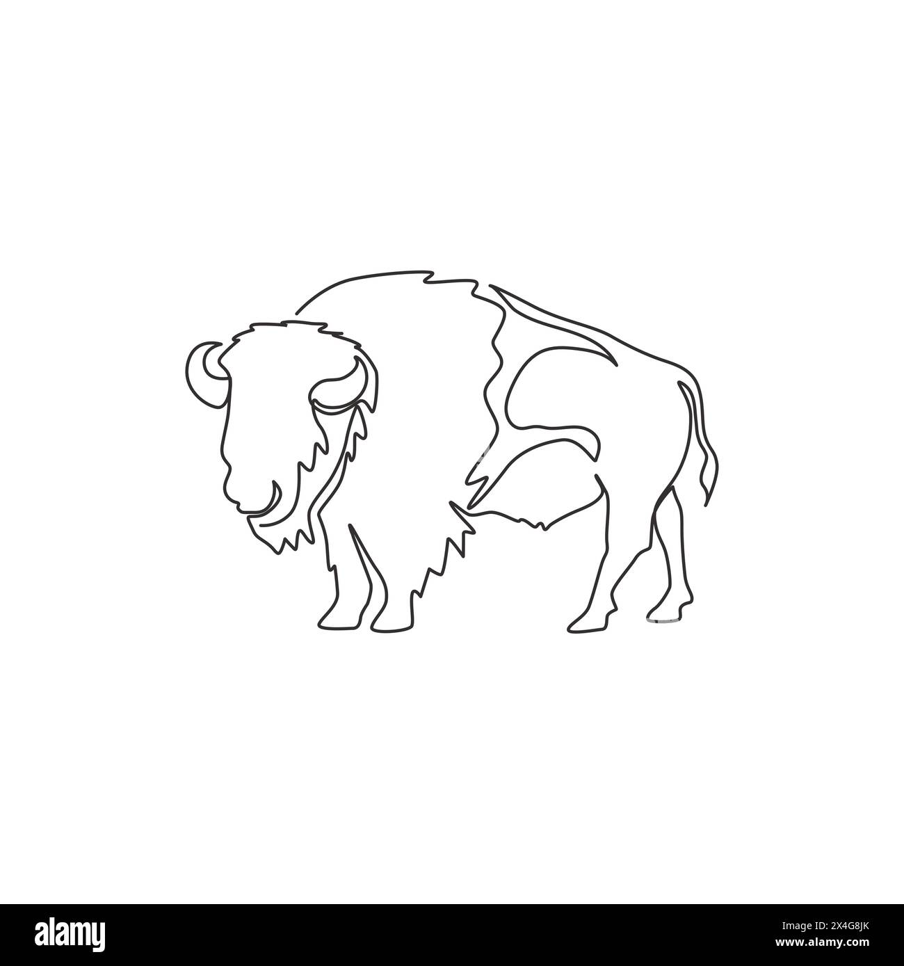 One continuous line drawing of strong north american bison for ...