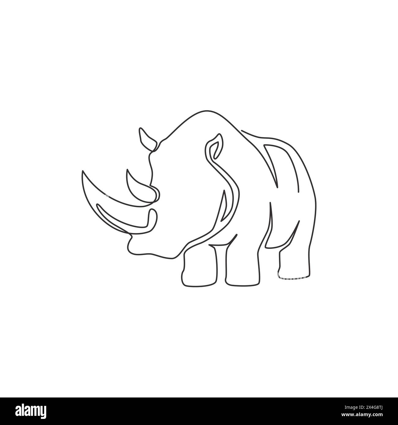 One continuous line drawing of strong white rhinoceros for company logo ...