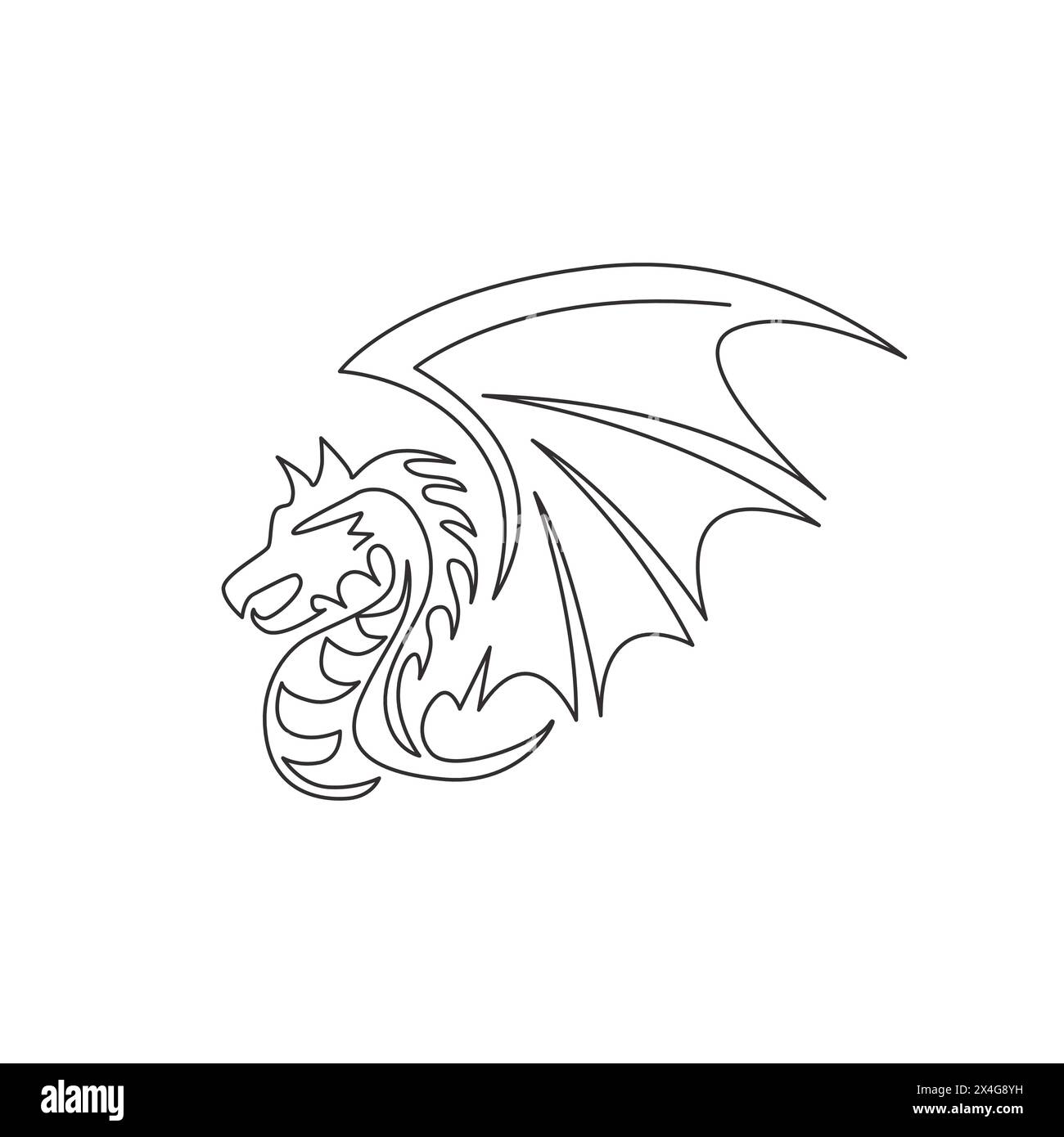 One single line drawing of scary beast dragon for china ancient museum ...