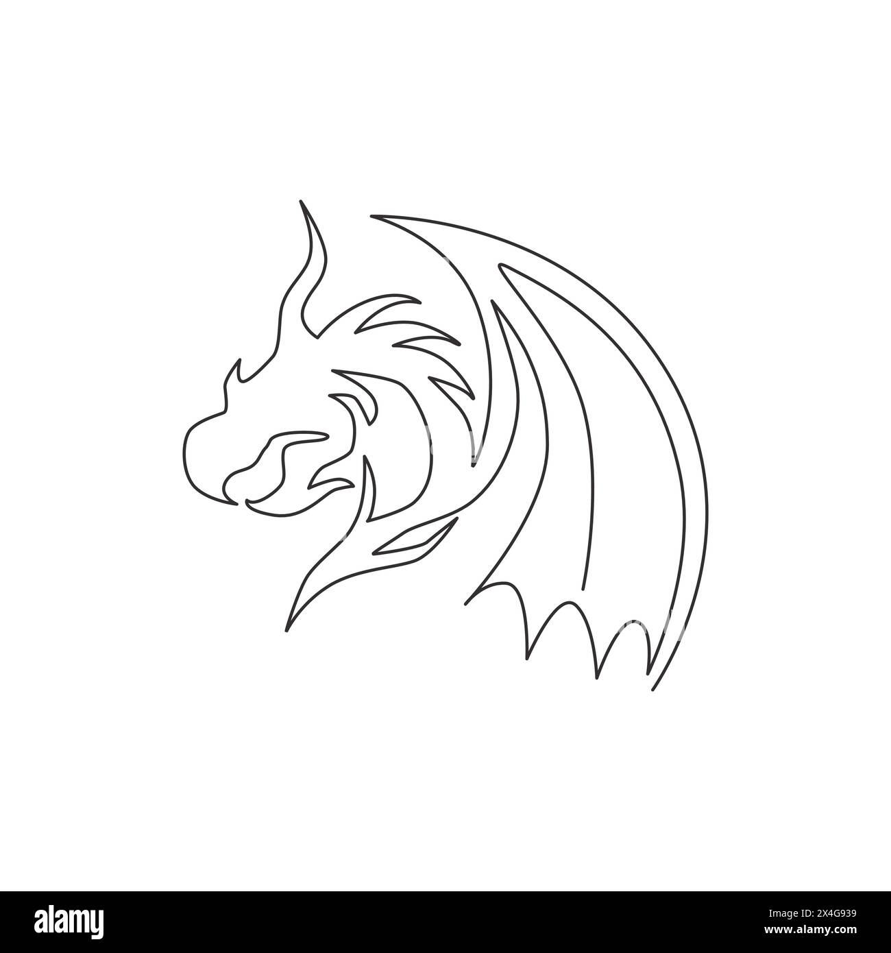 Single continuous line drawing of fictional monsters dragon for chinese ...