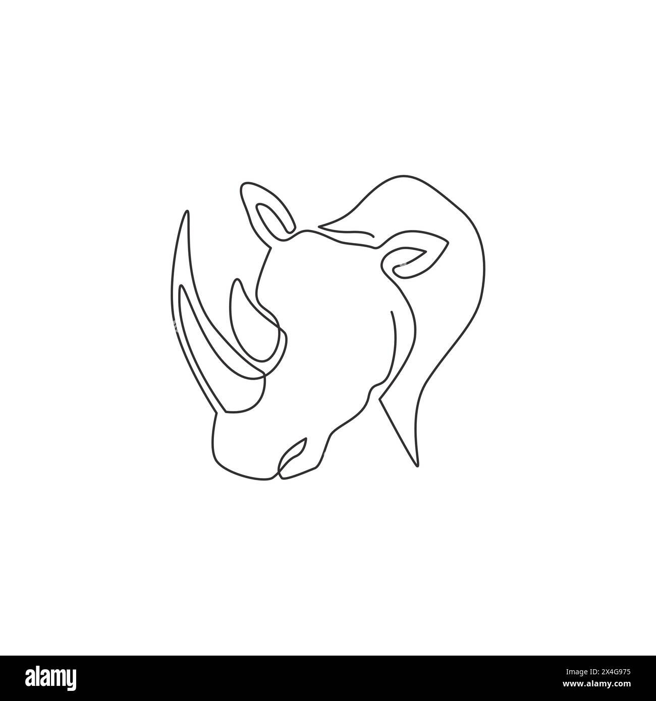 One continuous line drawing of strong white rhinoceros head for company ...