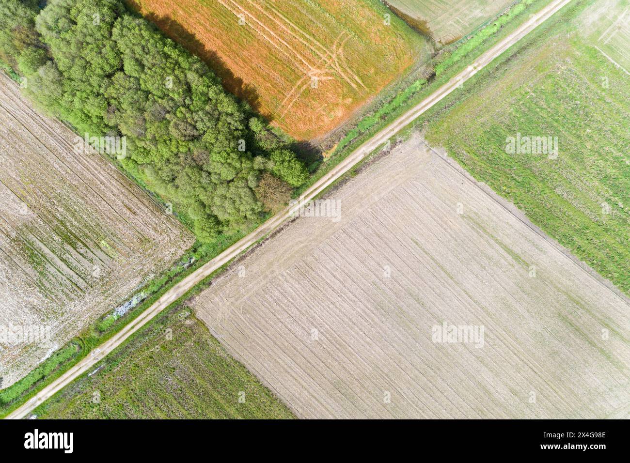 aerial drone overhead view of agricultural fields in spain Stock Photo ...