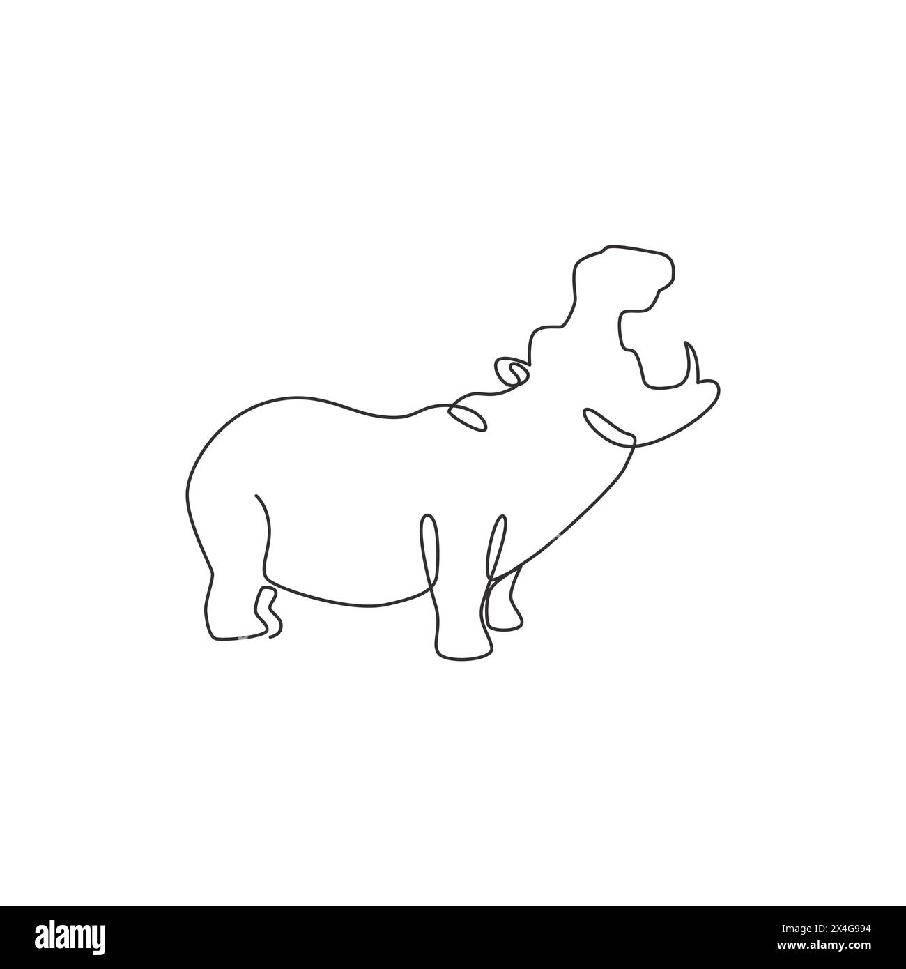 One continuous line drawing of big cute hippopotamus for company logo ...
