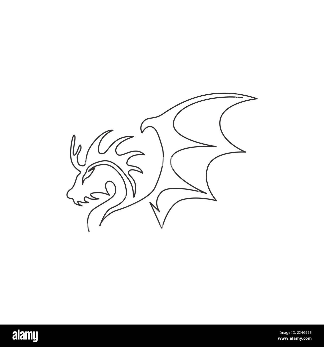 One single line drawing of scary beast dragon for china ancient museum ...