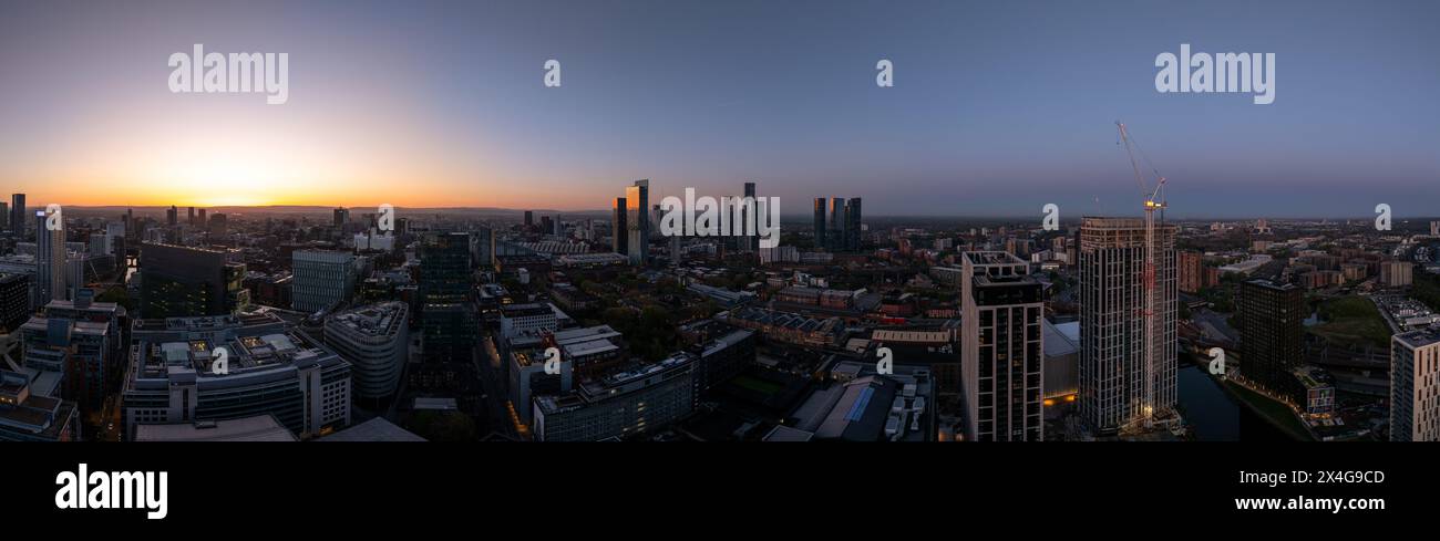 Wide Manchester panorama with a sunset background Stock Photo - Alamy