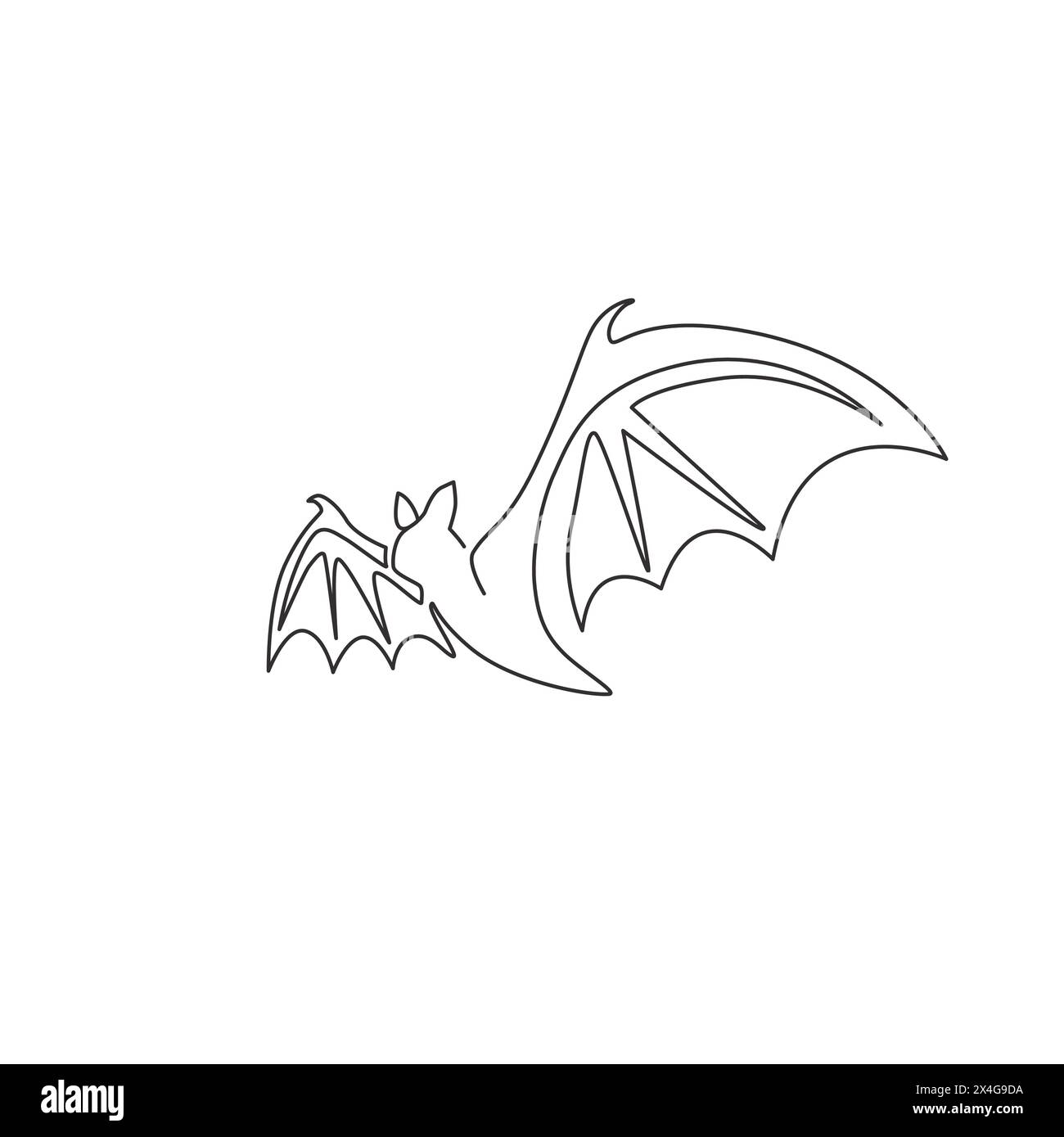 One continuous line drawing of scary bat for ghost house logo identity ...