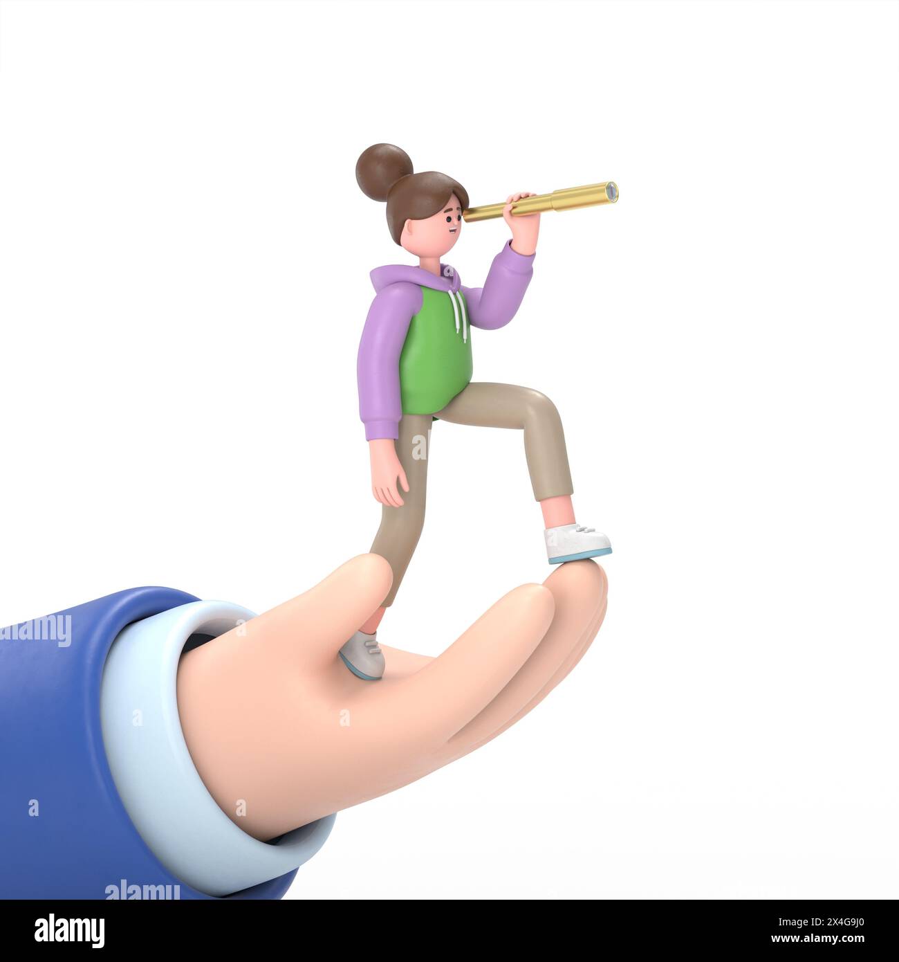 3D illustration of smiling Asian girl Renae with briefcase on hand ...