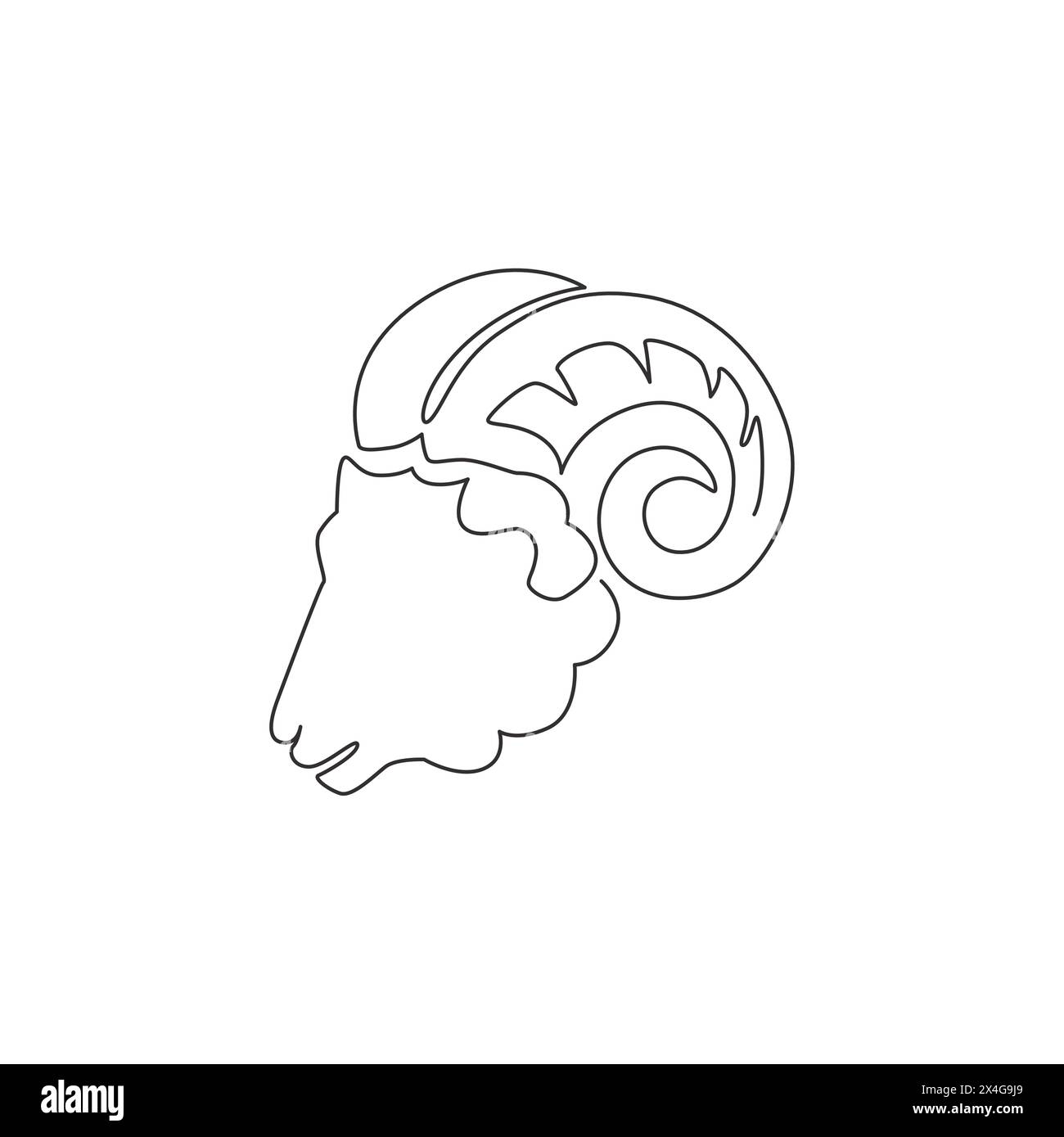 Single continuous line drawing of cute funny sheep head for business ...