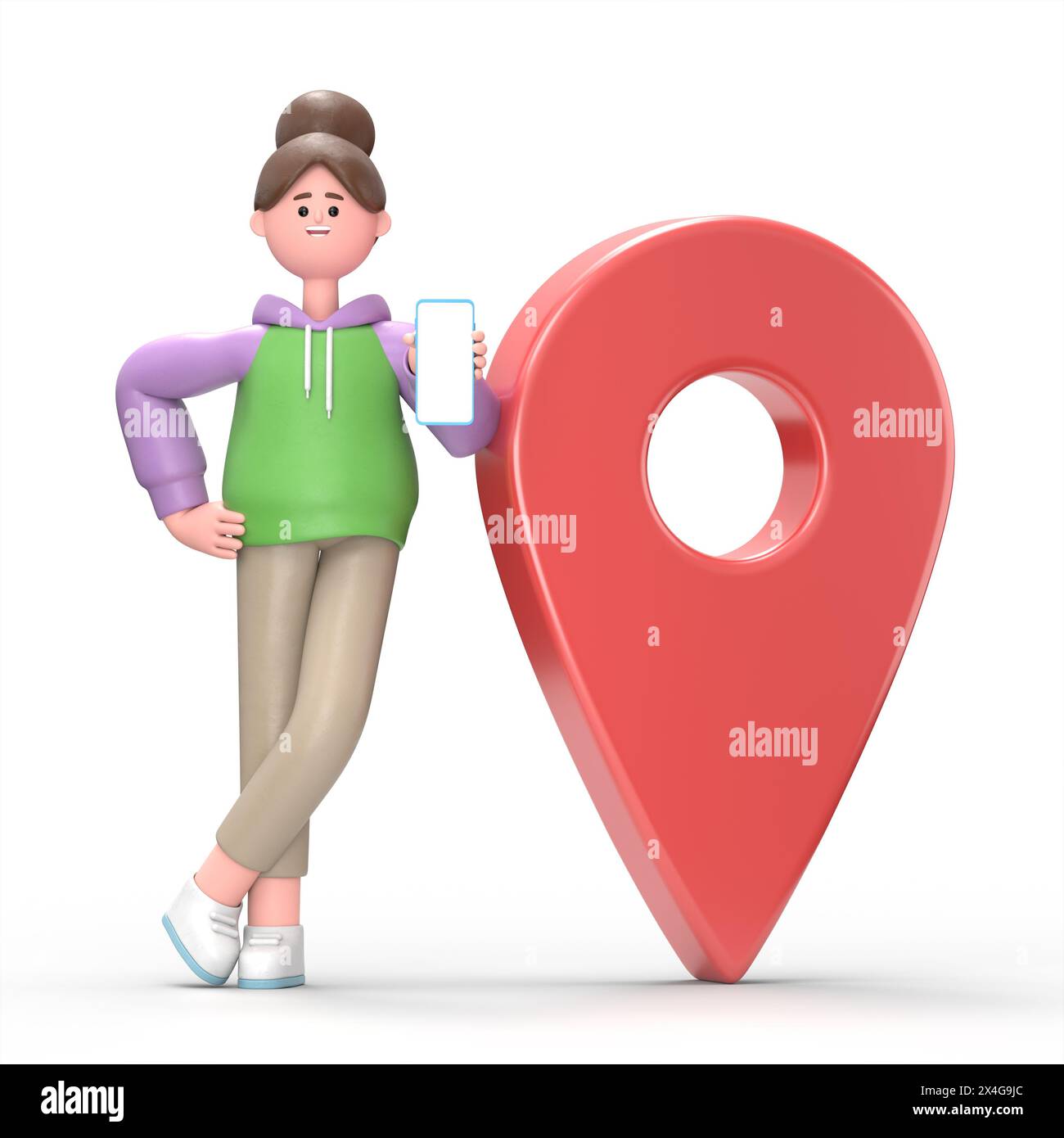 3D illustration of Asian girl Renae with Smartphone Standing near ...
