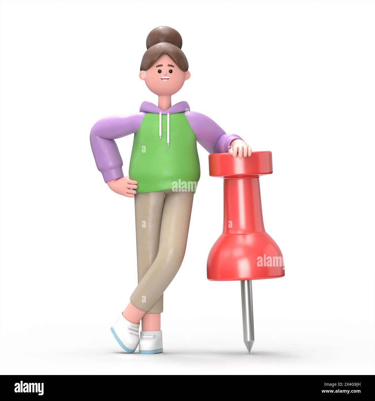 3D illustration of Asian girl Renae figure with pin needle.3D rendering ...