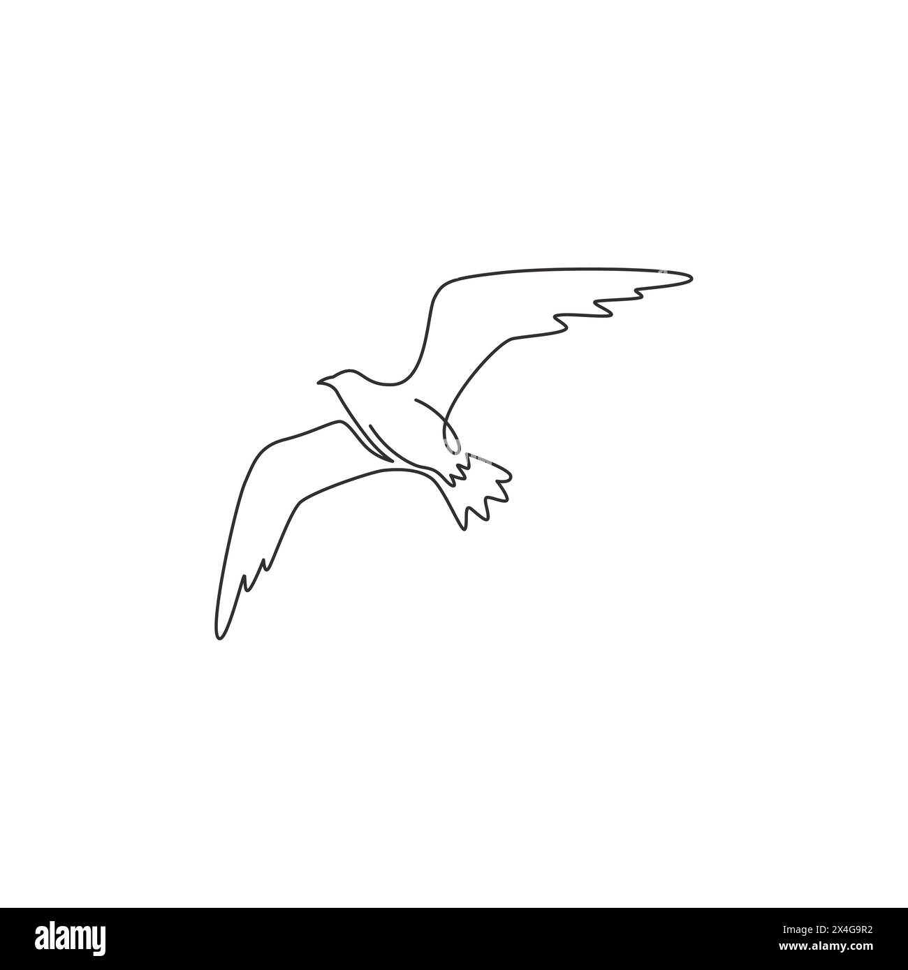 Single continuous line drawing of elegant seagull for nautical logo ...