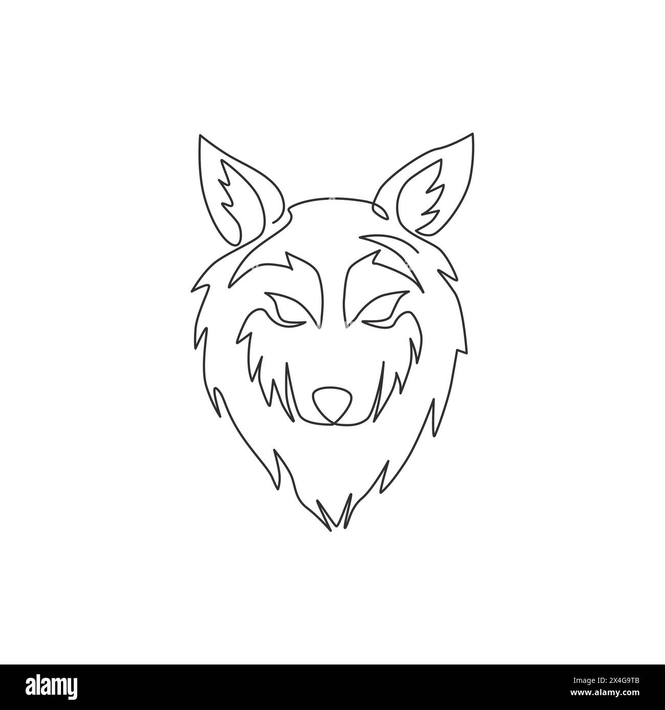 One single line drawing of dangerous wolf head for hunter club logo ...