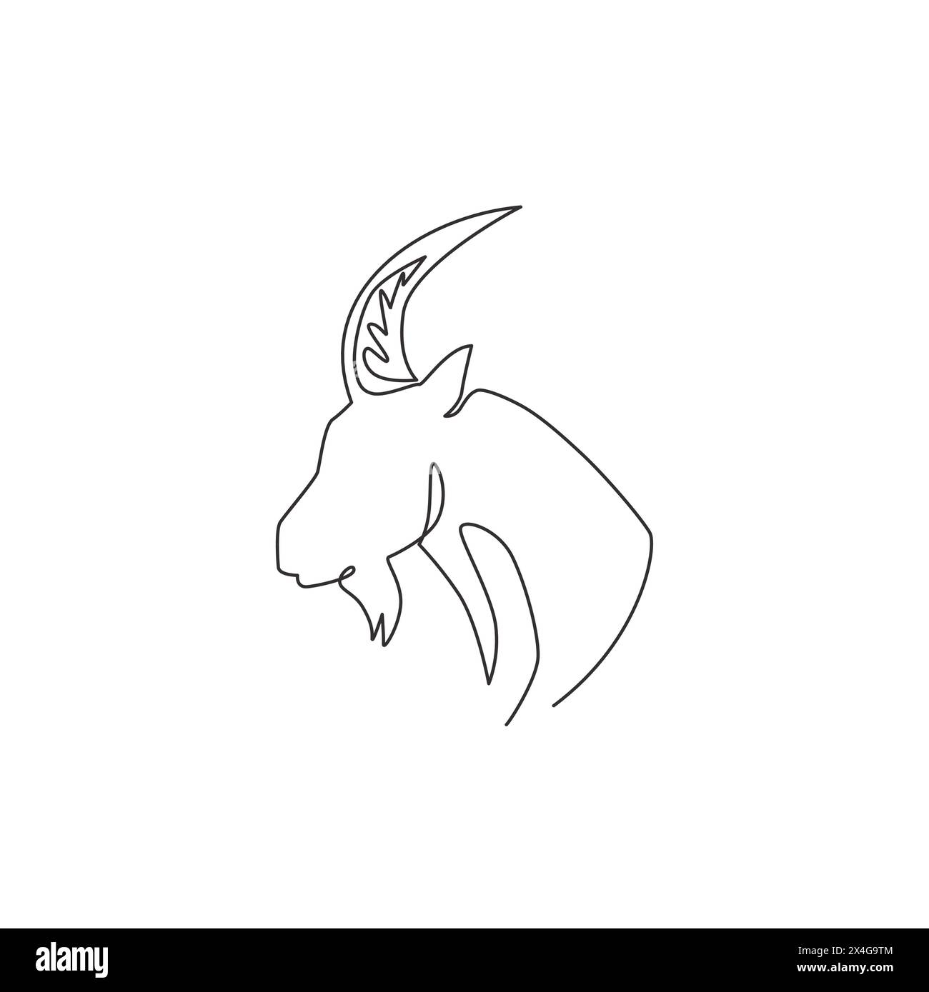 Single continuous line drawing of strong tough goat head for business ...