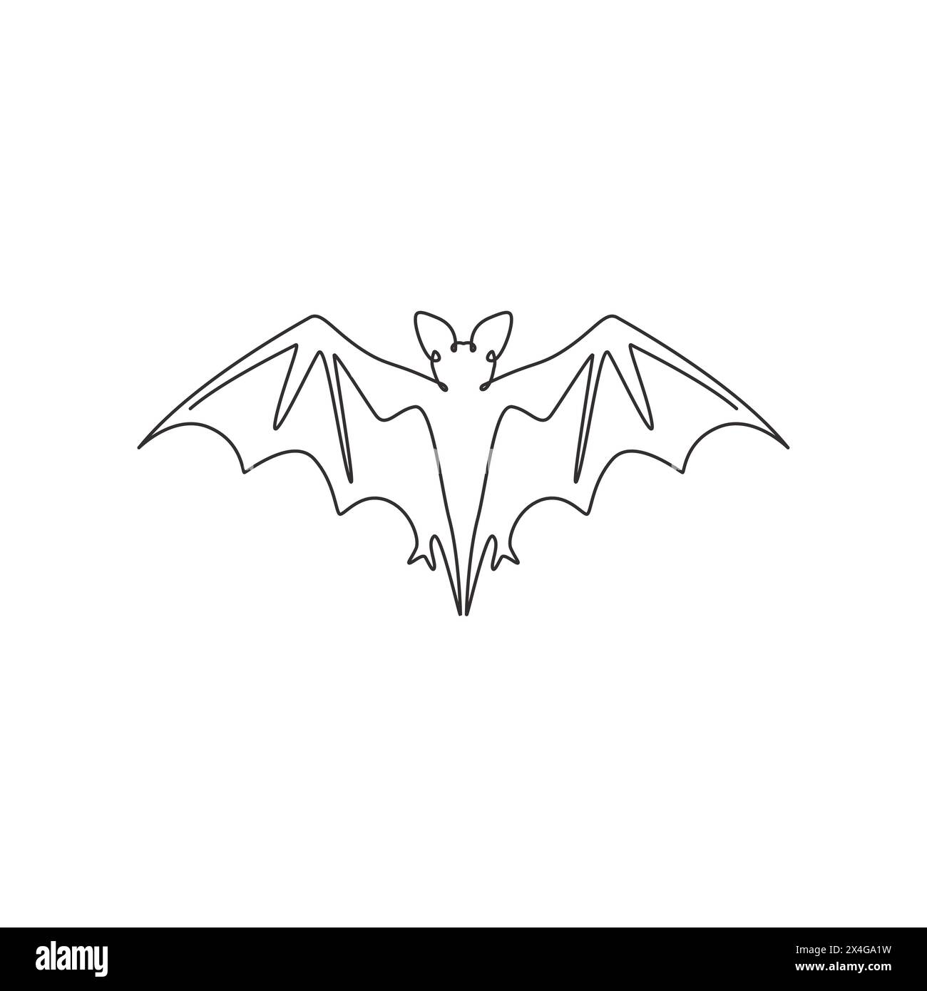 One continuous line drawing of scary bat for ghost house logo identity ...