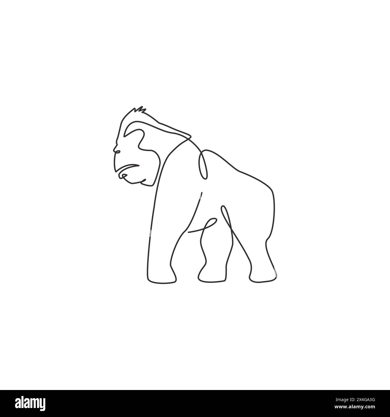 One continuous line drawing of gorilla for national park logo identity ...