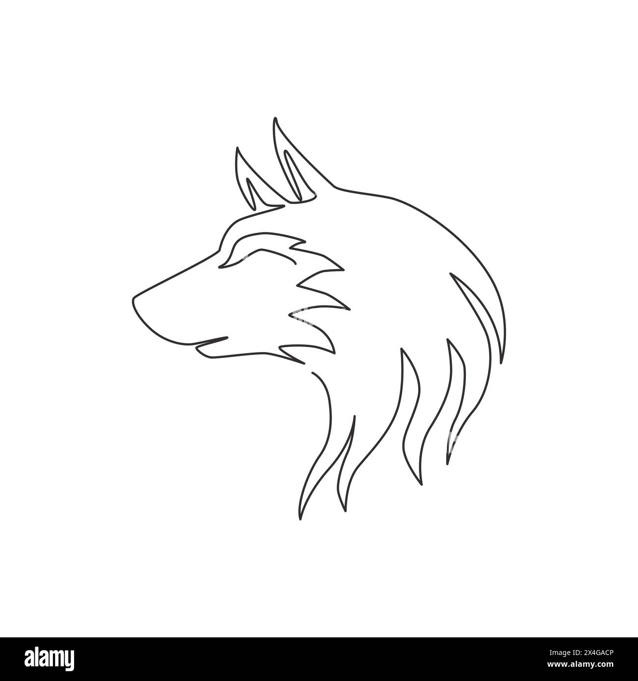 One continuous line drawing of dangerous wolf head for business logo ...