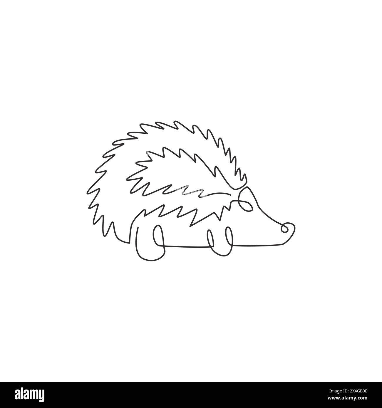 One single line drawing of adorable beauty tiny hedgehog for logo ...