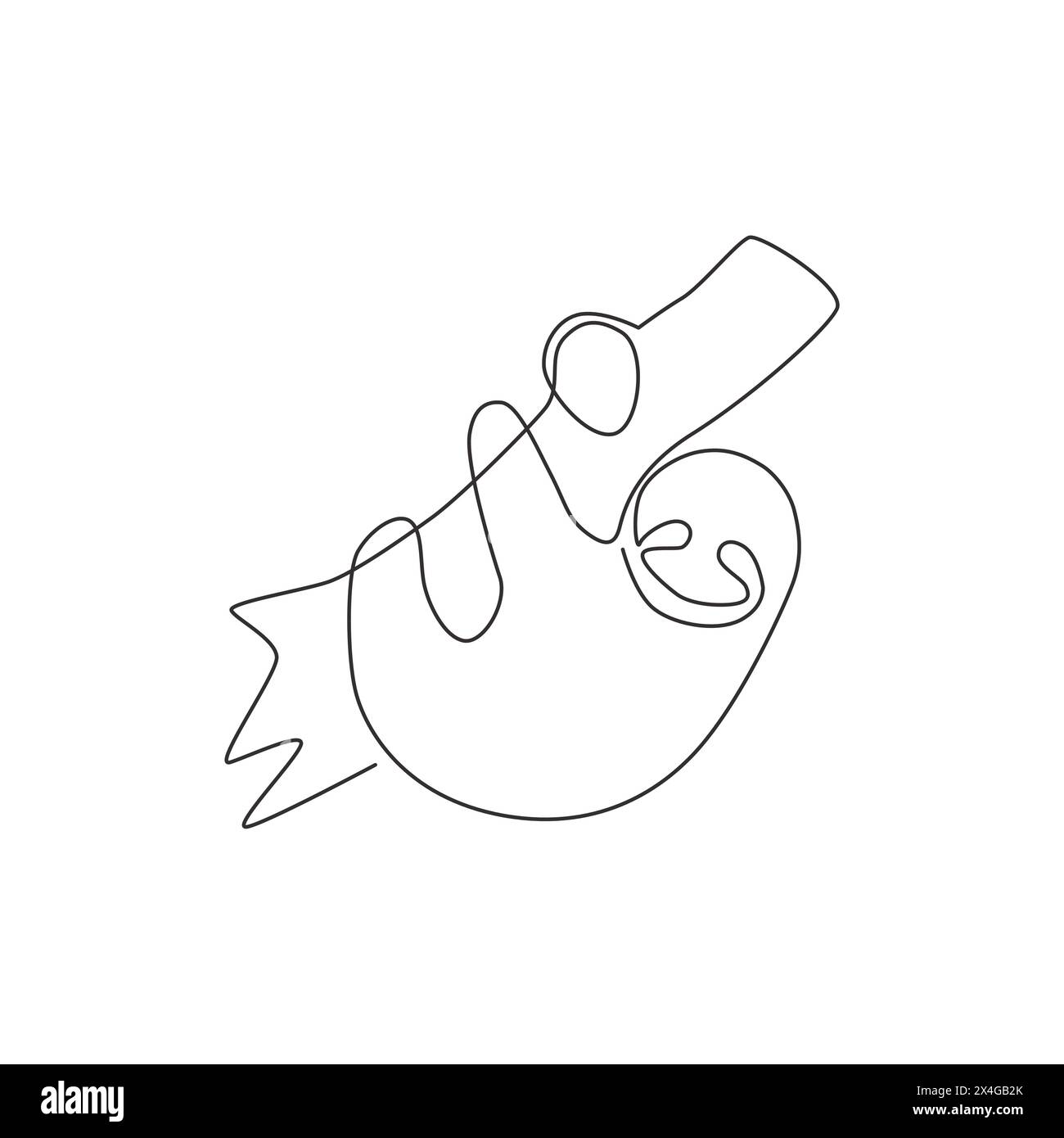 Single continuous line drawing of slow cute sloth hanging at limb tree ...