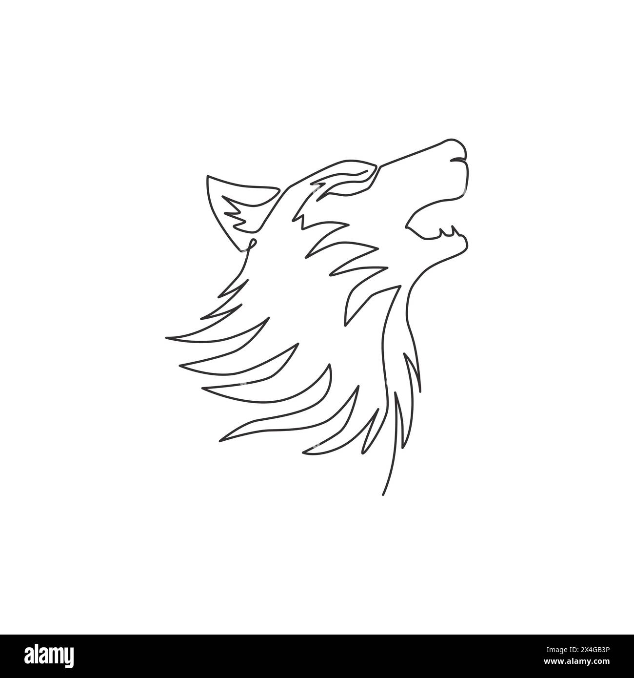 Single continuous line drawing of mysterious wolf head for e-sport team ...