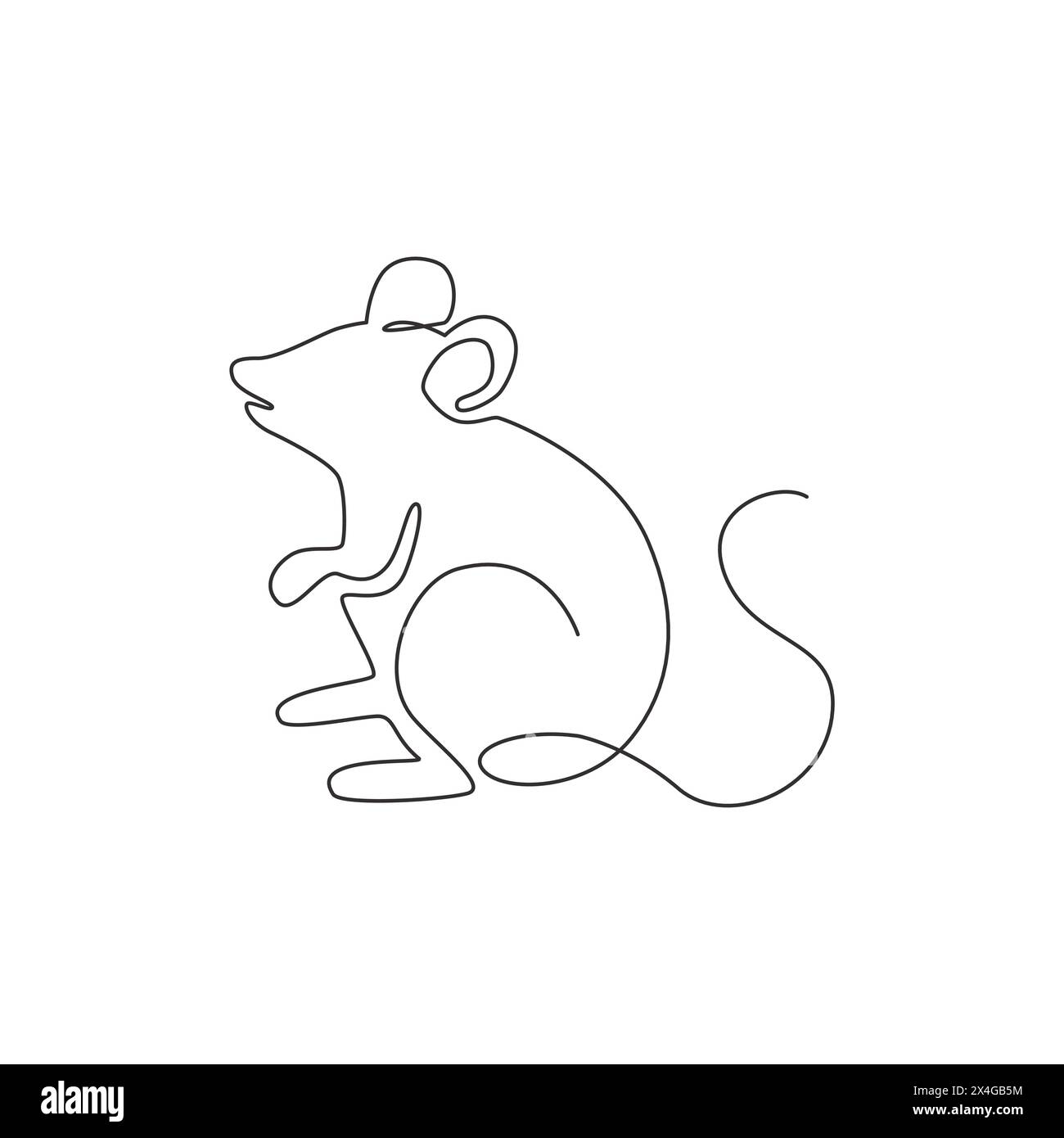 One continuous line drawing of cute standing mouse for logo identity ...