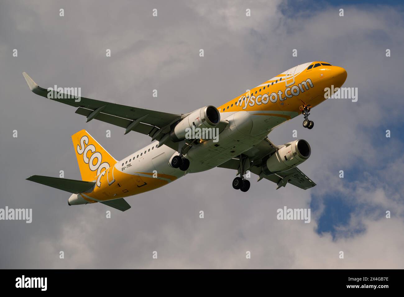 Scoot, Airbus A320-200, 9V-TRL, on final approach to Singapore Changi ...