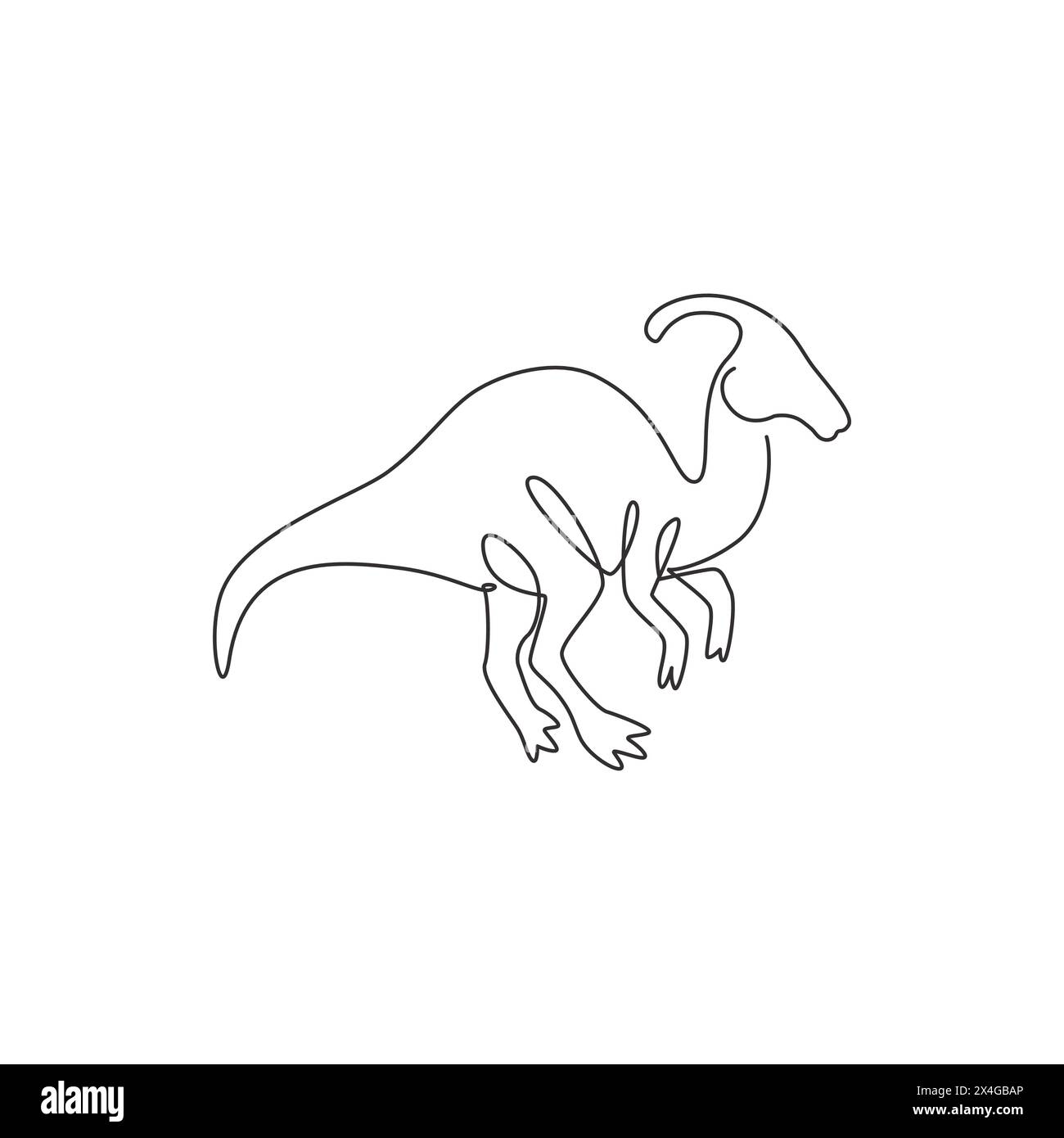 Single continuous line drawing of agile parasaurolophus for logo ...