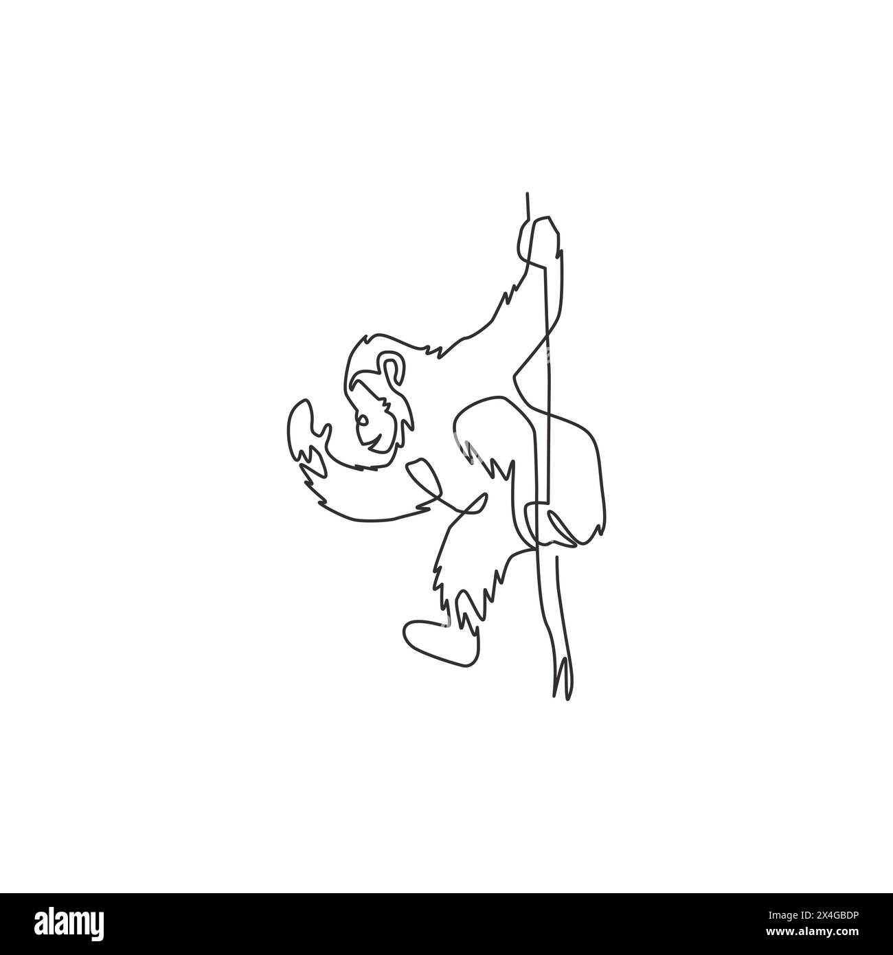 One Continuous Line Drawing Of Cute Chimpanzee Hanging On Tree Branch For Conservation Jungle