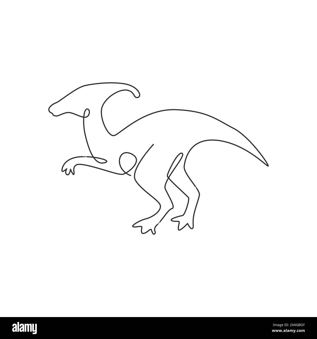 One single line drawing of aggressive parasaurolophus for logo identity ...