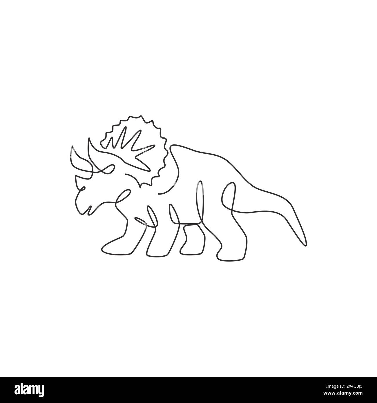 Single continuous line drawing of tough triceratops for logo identity ...