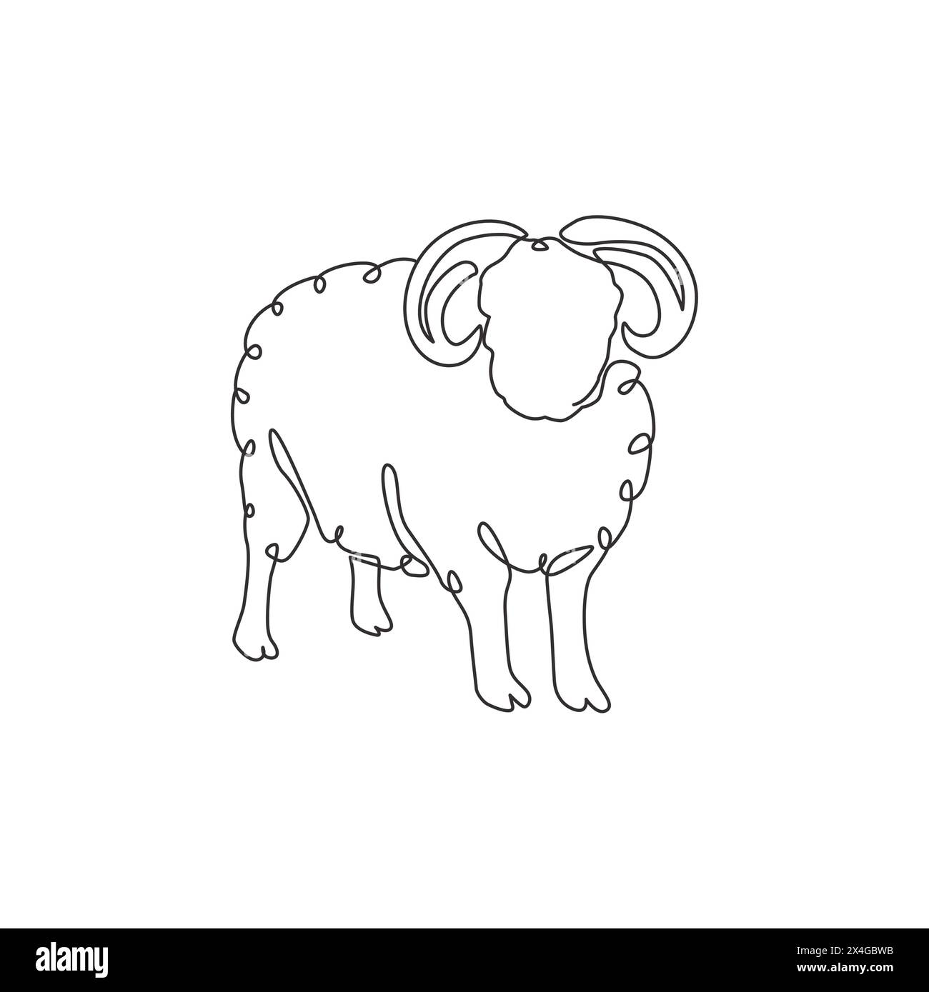 One single line drawing of cute funny sheep for stock breeding logo ...
