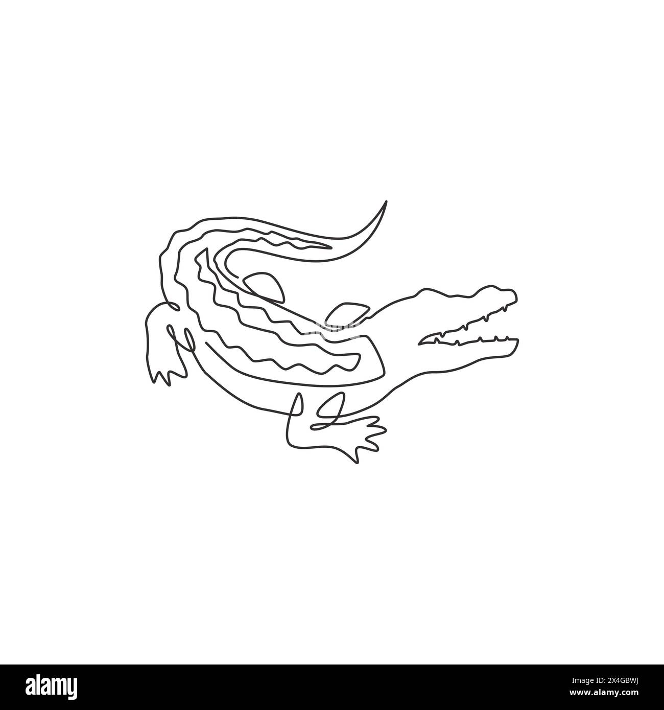 Single continuous line drawing of wild rough alligator with mouth ...