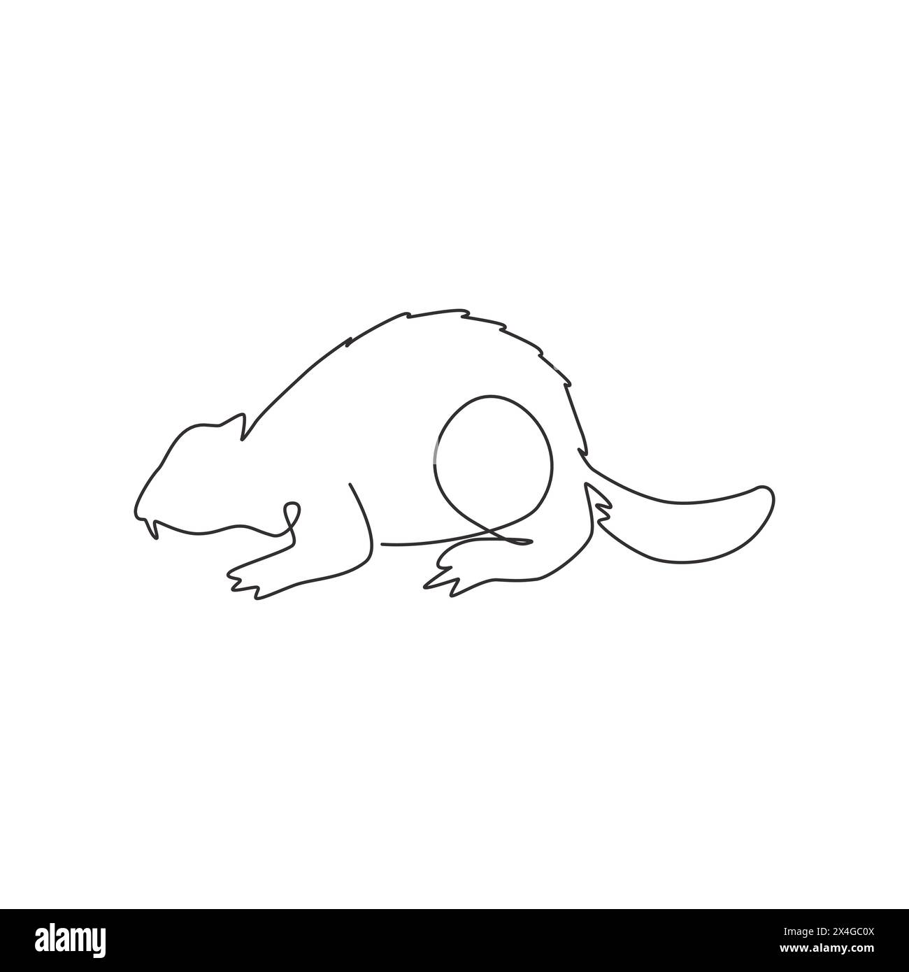 Single continuous line drawing of adorable river beaver for logo ...