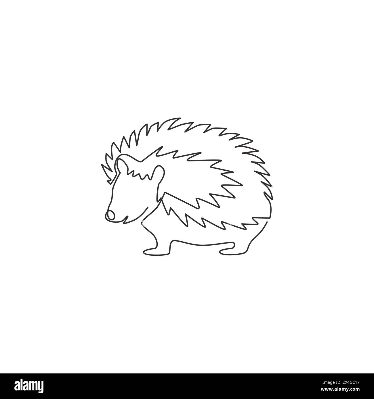 One continuous line drawing of cute little hedgehog for logo identity ...
