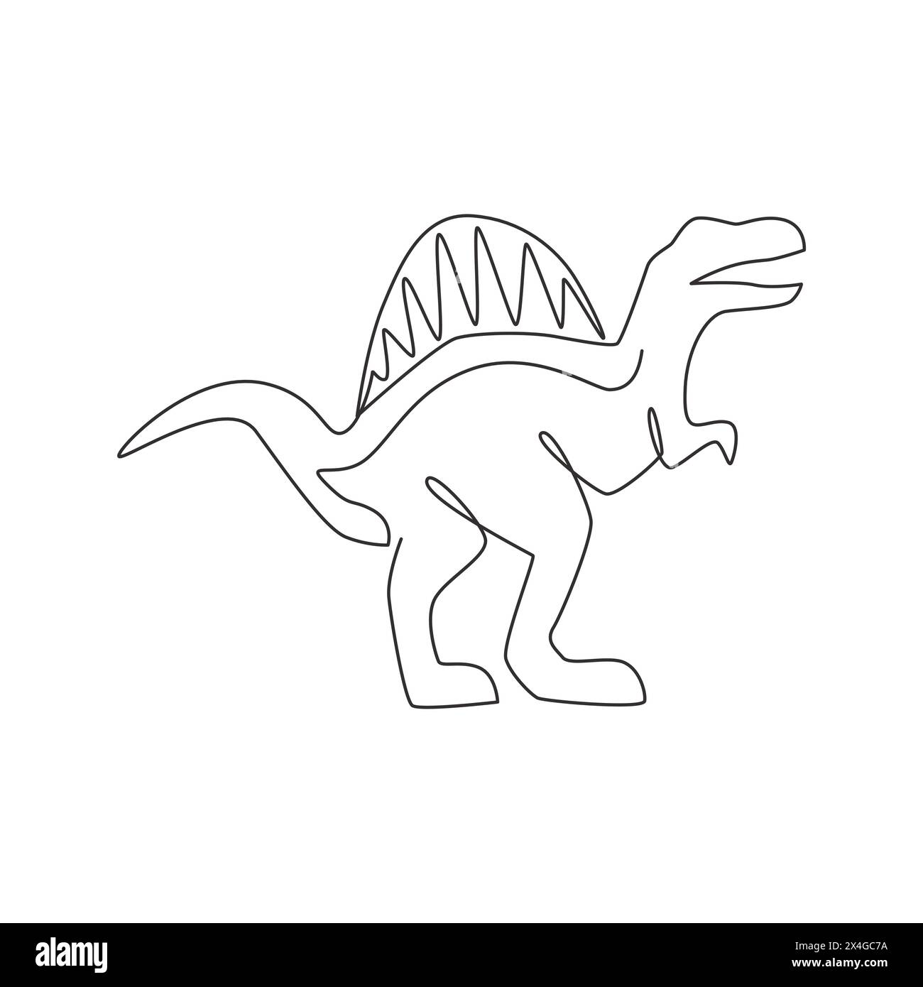 One single line drawing of wild spinosaurus for logo identity. Dino ...