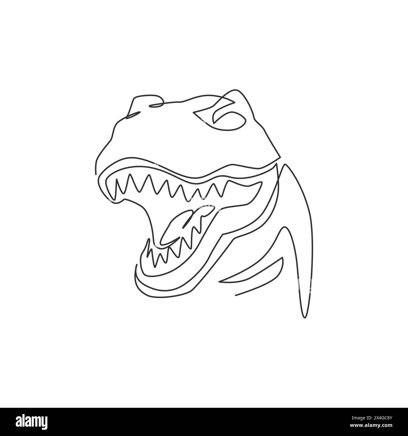 Single continuous line drawing of tyrannosaurus rex head for logo ...