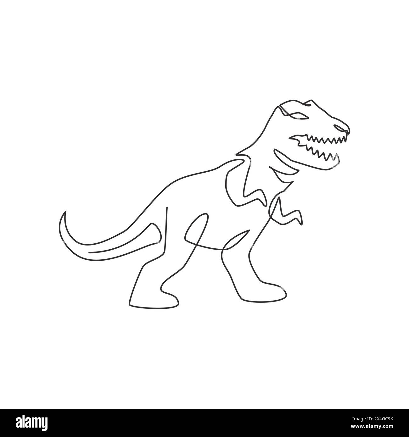 One continuous line drawing of aggressive t-rex prehistory animal for ...