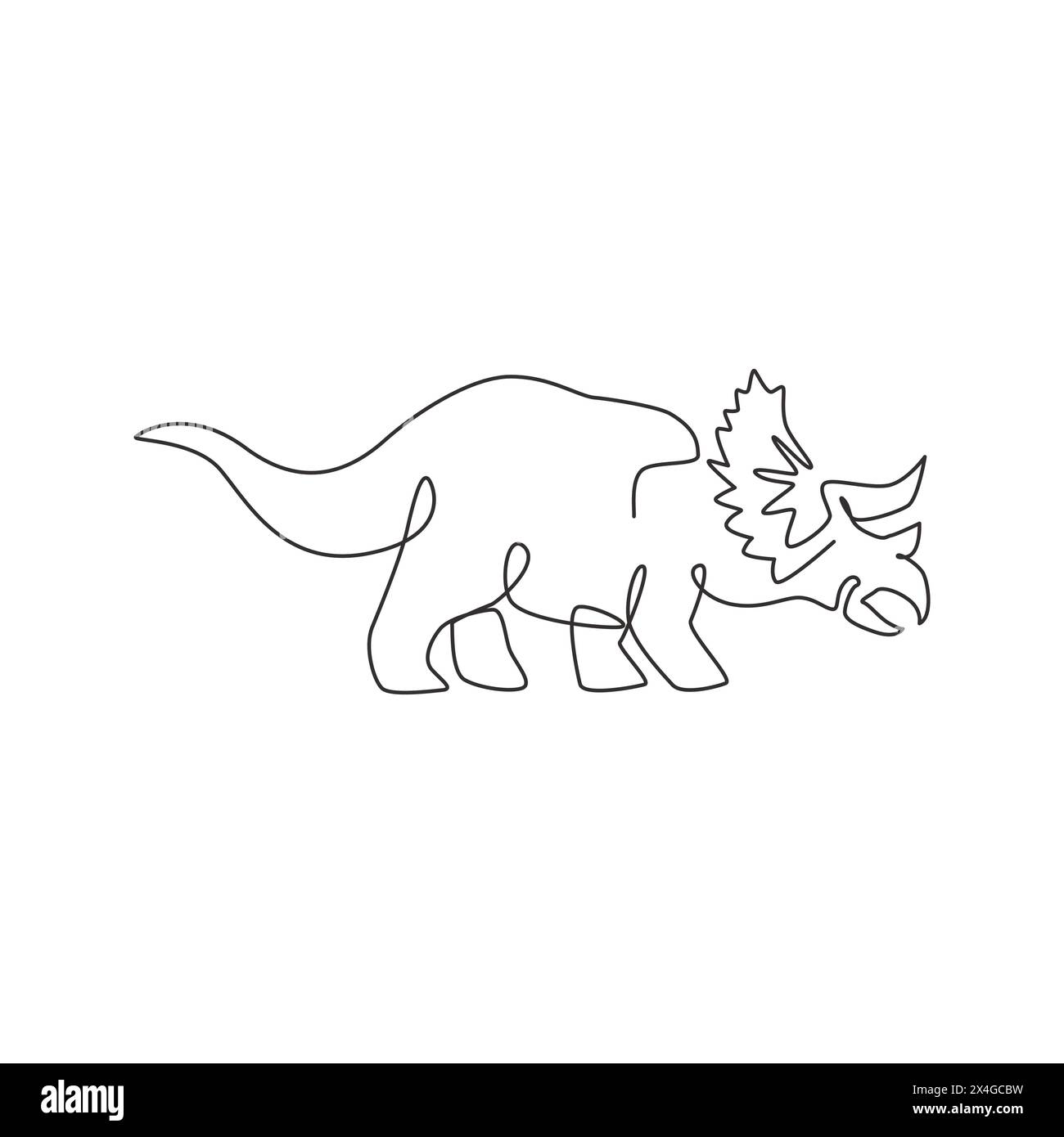 One continuous line drawing of adorable triceratops prehistory animal ...